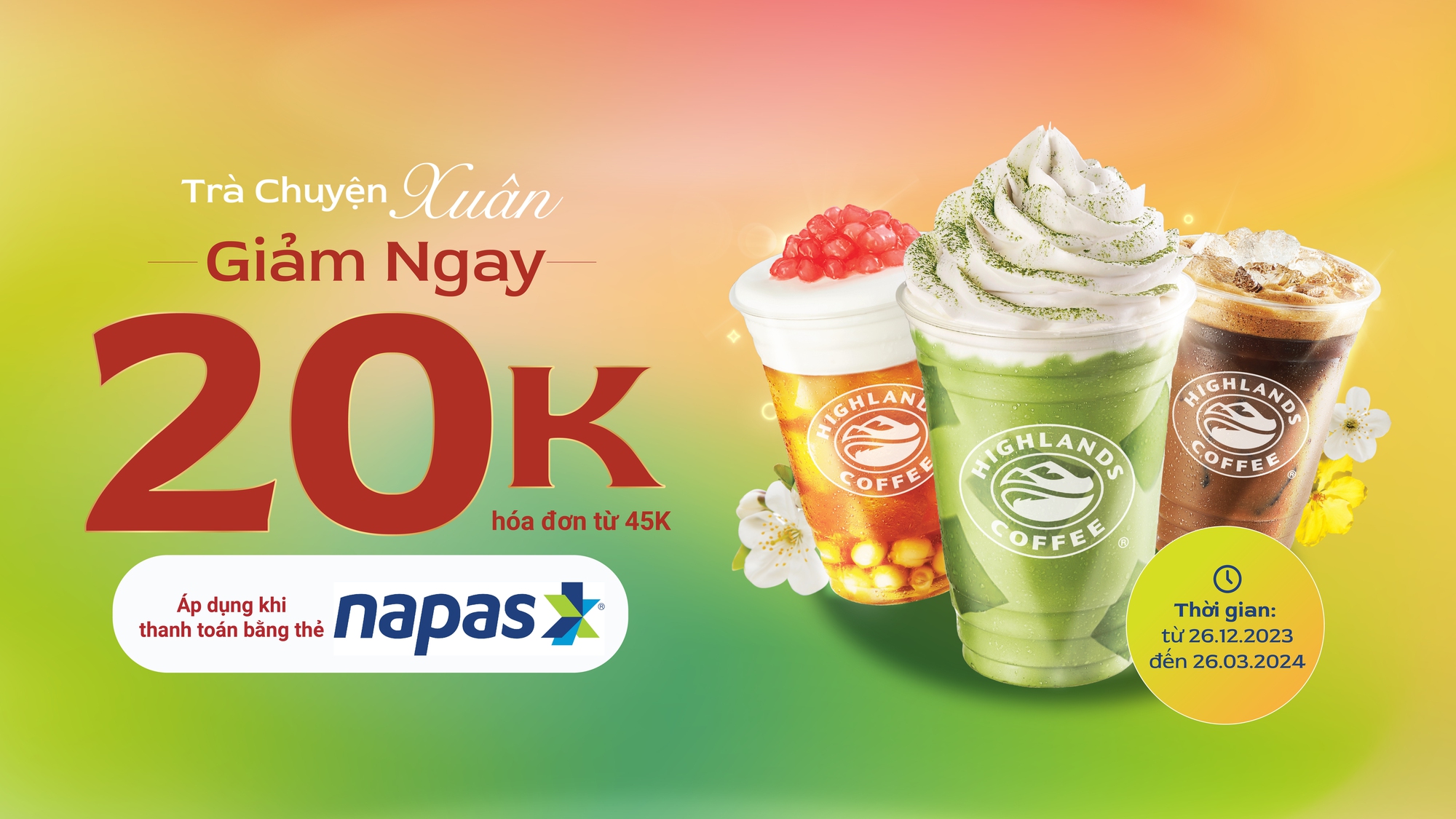 Giảm 20.000 VND cho hóa đơn 45.000 VND tại Highlands Coffee cho chủ thẻ NAPAS